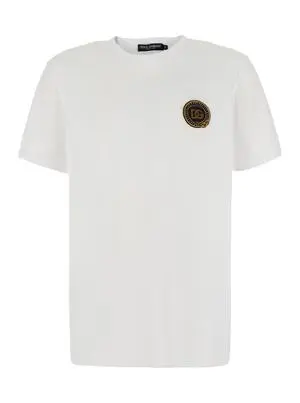 Dolce & Gabbana Crew Neck T-shirt With Logo Embroidery On The Front In Cotton For - White
