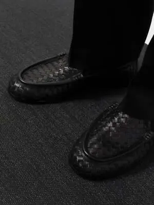 Bottega Veneta Intrecciato Motif Silenzio Leather Loafers - Black
