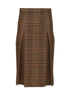 Saint Laurent Prince Of Wales Midi Skirt - Brown