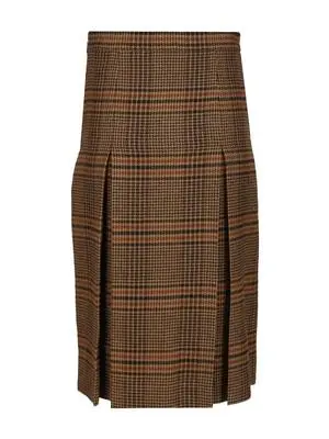 Saint Laurent Prince Of Wales Midi Skirt - Brown