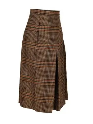 Saint Laurent Prince Of Wales Midi Skirt - Brown