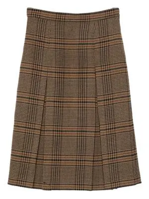 Saint Laurent Prince Of Wales Midi Skirt - Brown