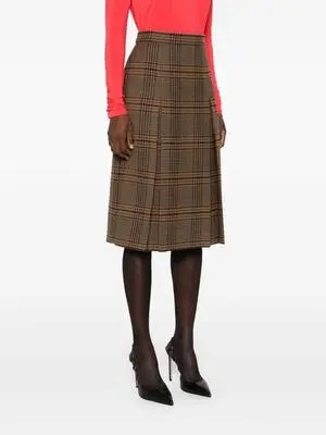 Saint Laurent Prince Of Wales Midi Skirt - Brown
