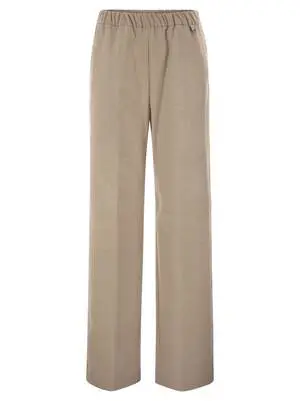 Herno Wide-leg Flannel-effect Trousers With Elasticated Waistband - Cream
