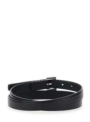 Saint Laurent Leather Belt With Cassandre Plate - Black