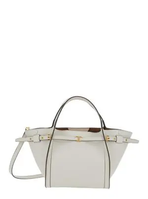 TOD'S Medium Tote Bag With T Timeless Plaque On The Front And Adjustable And Removable Leather Strap For - White