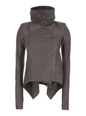 Rick Owens Oversized 'naska' Jacket With High Collar And Front Zip Closure In Grey Leather For - Multicolor