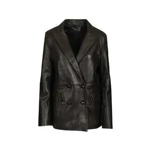 BLAZÉ MILANO Double-breasted Lambskin Leather Jacket - Black