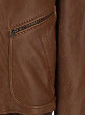 Saint Laurent Brown Leather Bomber Jacket With Classic Collar For