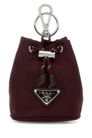 Prada Burgundy Fabric Key Ring - Red