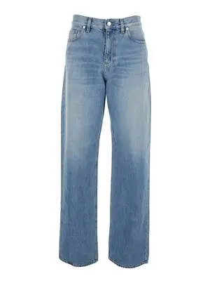 Gucci Blue Five-pocket Jeans With Logo Patch On The Back In Denim For - Multicolor