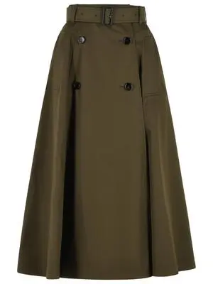 Burberry Brenda' Midi Trench Skirt In Cotton 'juniper' Garbadine - Green