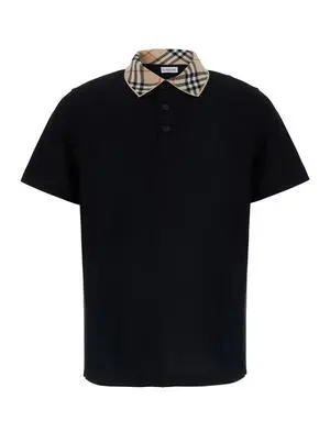 Burberry Burberry Men 'Evan' Black Polo Shirt With Check Motif Collar In Cotton For Men Multicolor