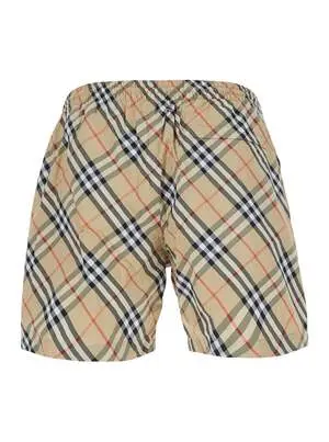 Burberry Beige Swim Shorts With Check Motif In Tech Fabric