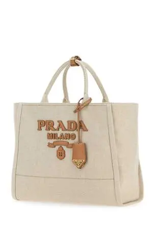 Prada Sand Canvas Shopping Bag