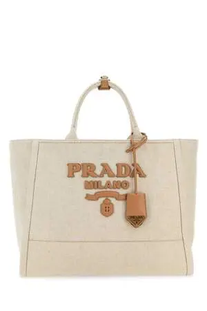 Prada Sand Canvas Shopping Bag - Brown