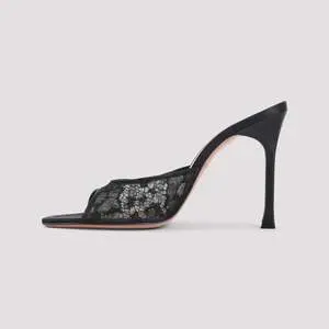 Amina Muaddi Alexa Lace Slipper - Black