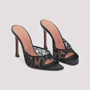 Amina Muaddi Alexa Lace Slipper - Black