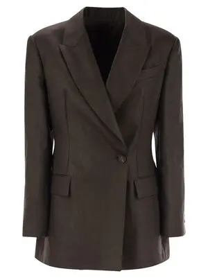 Brunello Cucinelli Shiny Linen Twill Jacket With Necklace - Brown