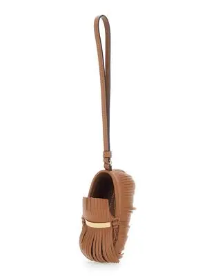 TOD'S Fringe Pendant With Leather Wrist Strap For - Brown