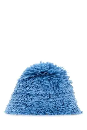 Prada Embellished Raffia Bucket Hat - Blue