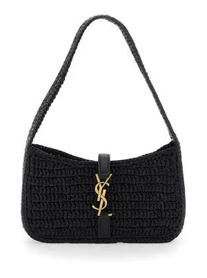 Saint Laurent Le 5 A 7' Black Mini Shoulder Bag With Single Shoulder Strap And Cassandre Plaque On The Front In Rafia - Multicolor
