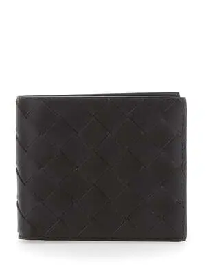 Bottega Veneta Bi-fold Wallet With Intreccio Motif And Impressed Logo Lettering In Leather For - Brown