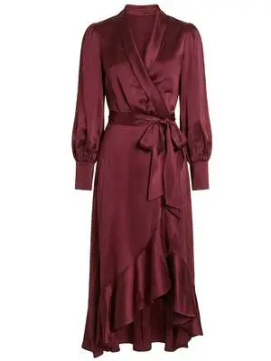 Zimmermann Silk Wrap Midi Dress - Red