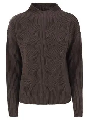 Herno Pure Wool Jumper With Textured Knit And High Neck - Brown