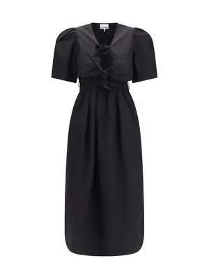 GANNI Stretch Cotton Midi Dress - Black