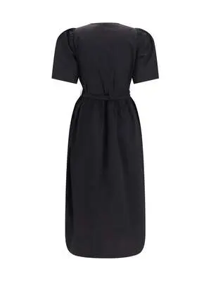 GANNI Stretch Cotton Midi Dress - Black