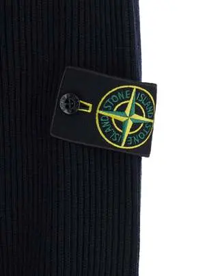Stone Island Blue Sweater With High Collar And Logo Patch On The Sleeve - Multicolor