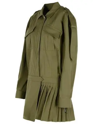 Off-White Cotton Shirt Dress - Green