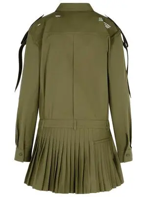 Off-White Cotton Shirt Dress - Green