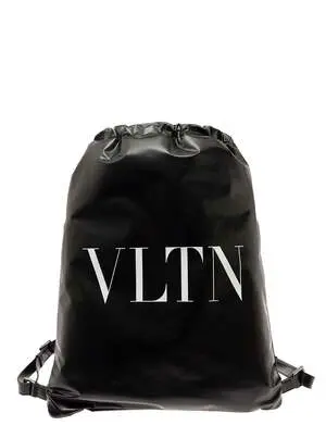 Valentino Garavani Black Backpack With Drawstring And Contrasting Vltn Print In Patent Leather - Multicolor