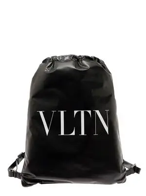 Valentino Garavani Black Backpack With Drawstring And Contrasting Vltn Print In Patent Leather - Multicolor
