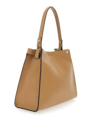 Fendi Way Tote Bag With Removable Handle And Turn Lock In Beige Leather For - Cream
