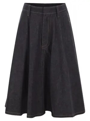 Brunello Cucinelli Denim Midi Skirt - Multicolor