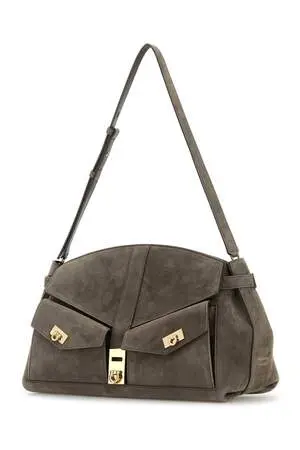 FERRAGAMO Grey Suede Shoulder Bag - Gray