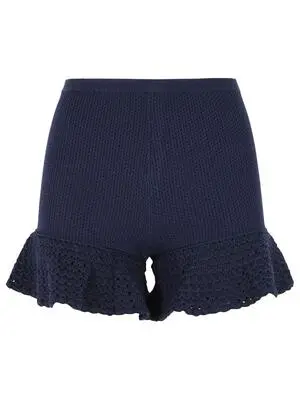SELF-PORTRAIT Navy Viscose Blend Shorts - Blue