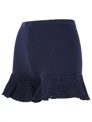 SELF-PORTRAIT Navy Viscose Blend Shorts - Blue