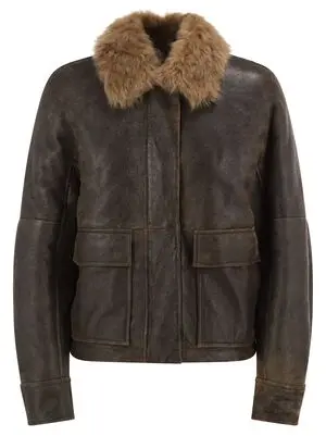 Brunello Cucinelli Sheepskin Jacket With Fur Collar