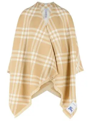 Burberry Check Tribar' Beige Wool And Silk Cape - Cream
