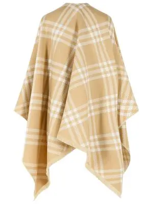 Burberry Check Tribar' Beige Wool And Silk Cape - Cream