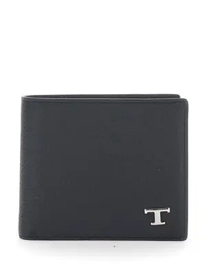 TOD'S Black Bifold Wallet With Metal T Logo Plate On The Front In Leather For - Multicolor
