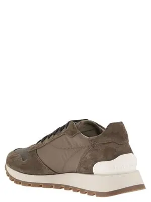 Brunello Cucinelli Suede And Techno Fabric Sneakers With Precious Toe
