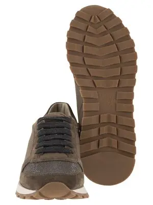 Brunello Cucinelli Suede And Techno Fabric Sneakers With Precious Toe
