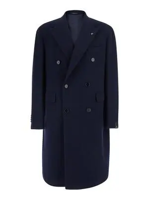 Tagliatore Blue Coat With Notched Revers And Button Front Closure In Wool - Multicolor