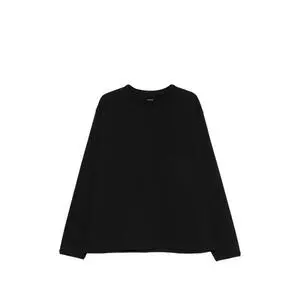 LEMAIRE Solid Cotton Long Sleeve Crew Neck Sweatshirt - Black