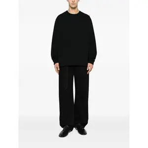 LEMAIRE Solid Cotton Long Sleeve Crew Neck Sweatshirt - Black